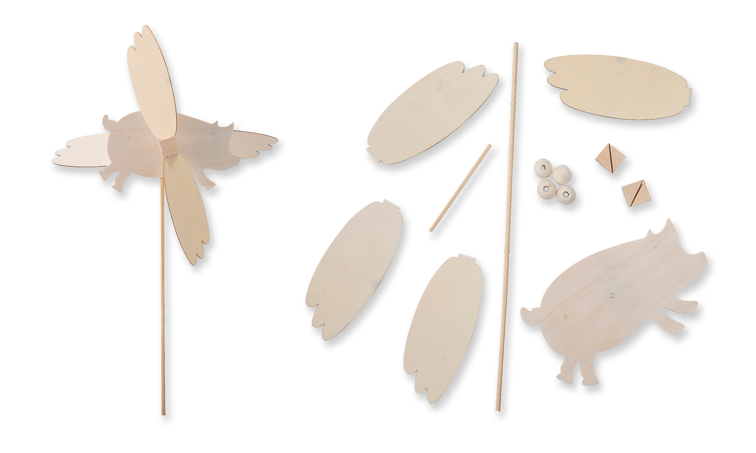 DIY Unfinished Wood Pig with Windmill Wings Craft Kit (3 kits per set ...